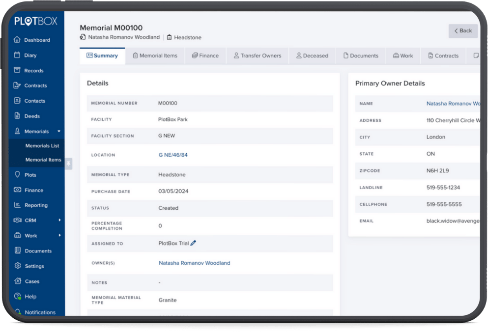 Cemetery Memorials Management Software | PlotBox | USA